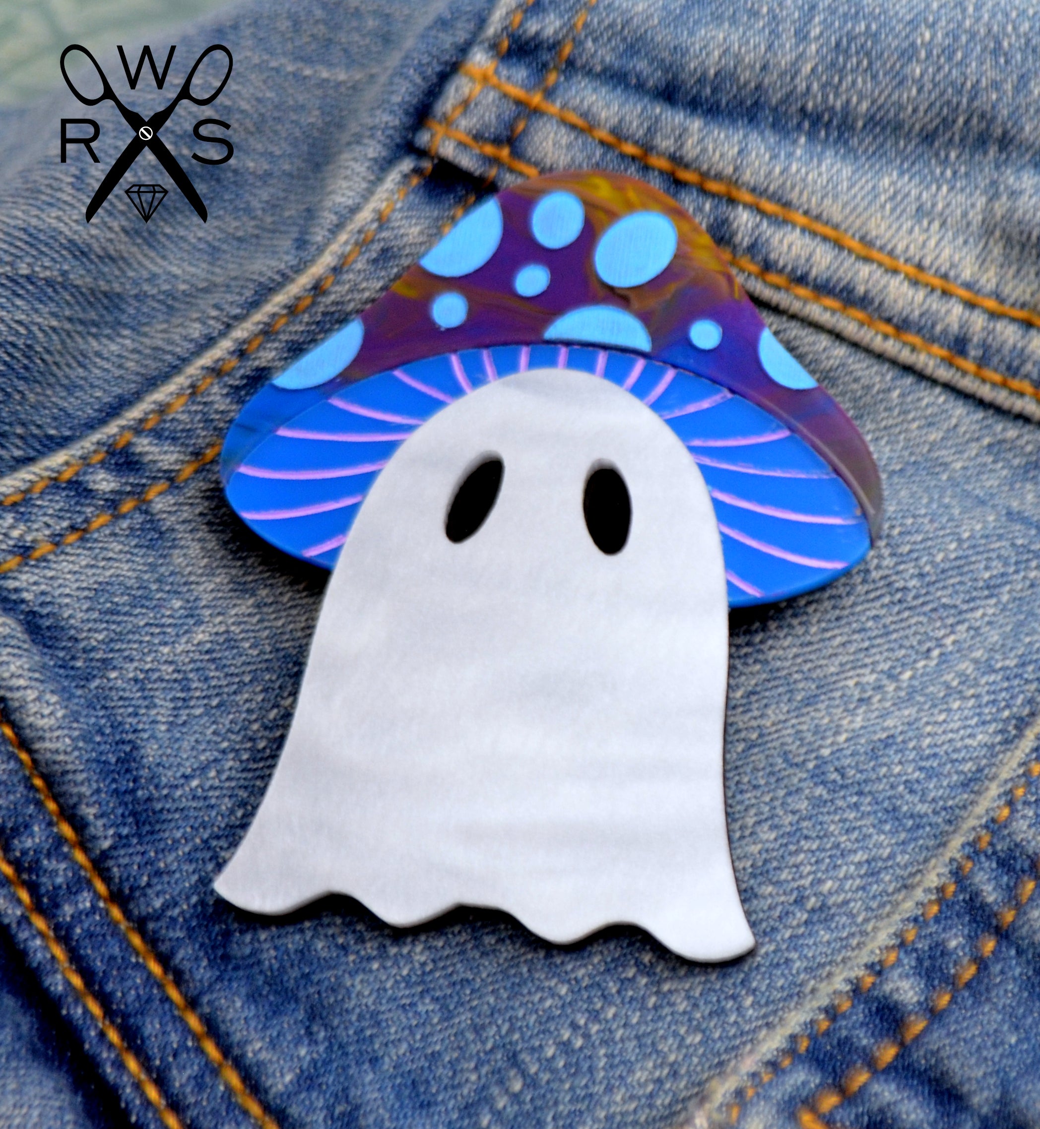 Boo Shroom Brooch - Laser Cut Acrylic – Running With Scissors Jewelry