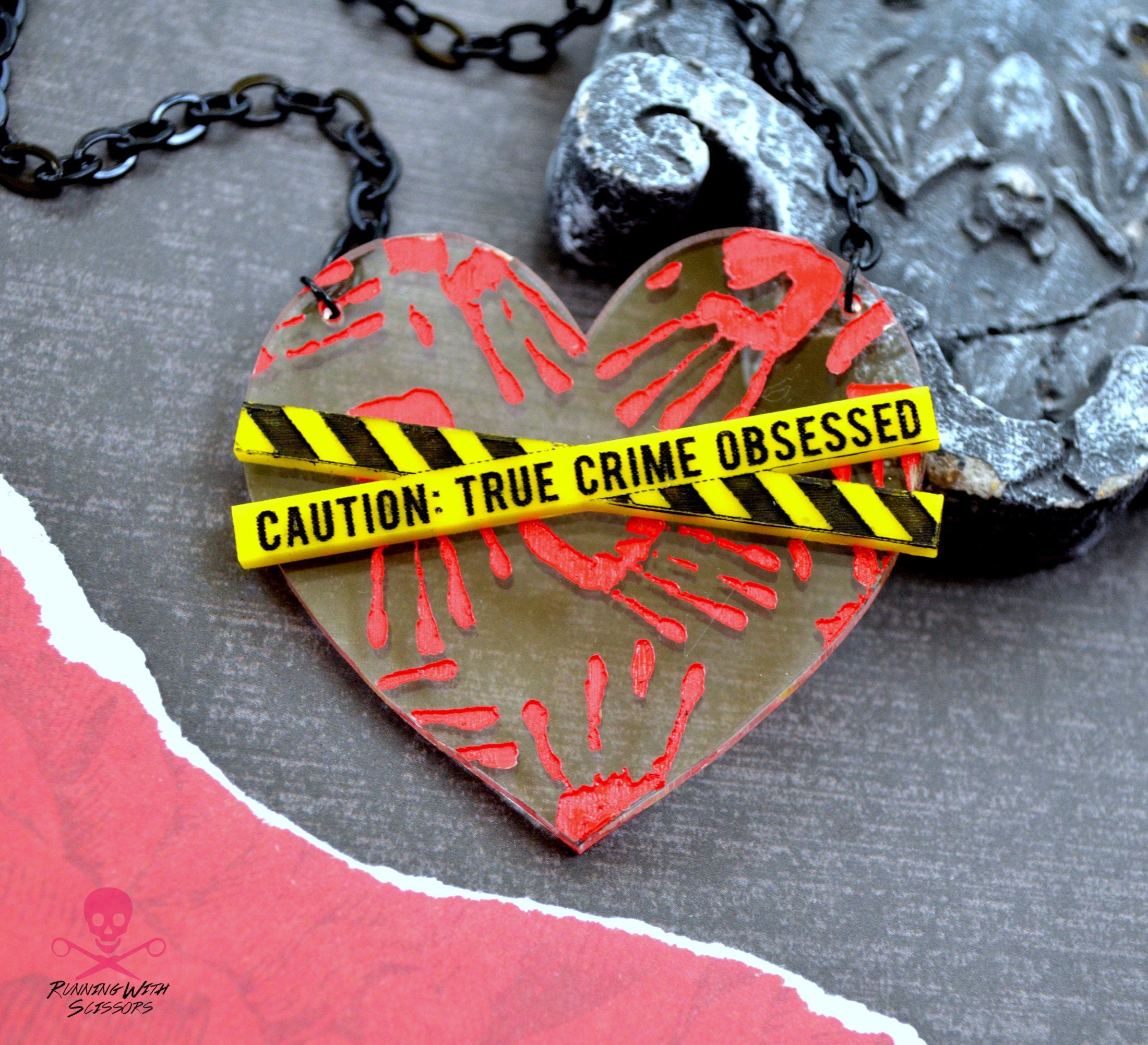 TRUE CRIME OBSESSED Laser Cut Acrylic Necklace – Running With Scissors ...