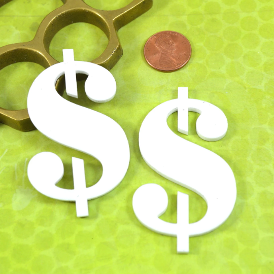 CASH MONEY -Set of 2 Dollar Sign in Pure WHITE Laser Cut Acrylic Caboc ...